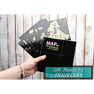 Scratch off map World Scratch card Greeting Cards Detailed 6 Continents wall map Scratch Card Black Gold Push Pin map for Travelers personalized by Mymap