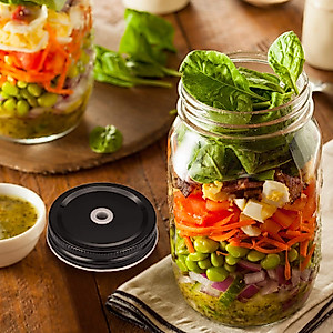 20 Pieces Stainless Steel Regular Mouth Mason Jar Lids with Straw Hole Compatible with Mason Jar (Black, 2.8 Inch)