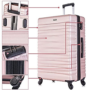 Apelila 4 Piece Luggage Sets,Expandable Travel Suitcase TSA Spinner Hardshell Lightweight w/Free Suitcase Cover& Hanger (Rose Gold With TSA Lock And Zipper Expansion)