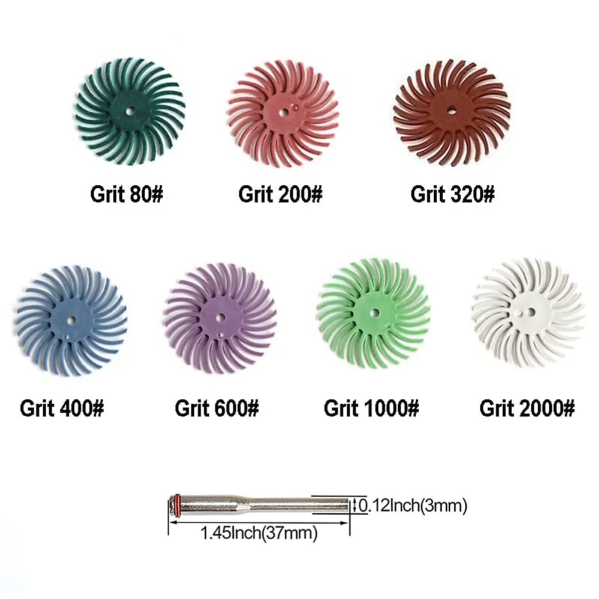 75Pcs 1 Inch Radial Bristle Disc Brush with 1/8" Shank Abrasive Bristle Disc Set for Wood Jewelry Mold Polishing.- Mixed Grit 80/200/320/400/600/1000/2000