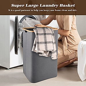 Laundry Basket with Lid - 100L Collapsible Laundry Hamper with Removable Inner Bag for Clothes and Toys Storage in Bedroom Bathroom Children's Room