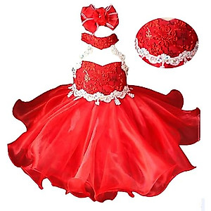 Jenniferwu G035 Infant Toddler Baby Newborn Little Girl's Pageant Party Birthday Dress RED SIZE12-18M