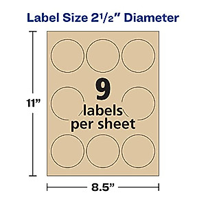 Avery 2.5" Round Labels -- Make Homemade Jar Labels, Gift Tags and Thank You Tags, 225 Kraft Brown Labels (22808)