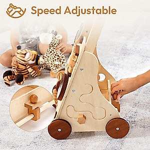 Woodtoe Wooden Baby Walker, Adjustable Push and Pull Learning Activity Center Walker Toy, Natural Wood Sit to Stand Walker for Baby Learning to Walk, Educational Birthday Gift for Toddler Boy Girl 1+