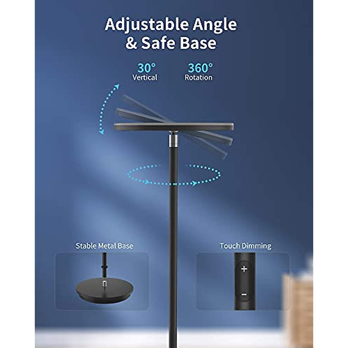 Floor Lamp, Nekteck Led Floor Lamps for Living Rooms, Bedrooms and Office, Torchiere Standing Pole Lamp with Modern Design and Touch Control, Tall room lamps with 30w/2000LM, 3000K Warm White