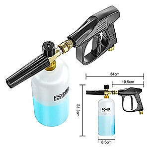 Pressure Washer Foam Gun Kit - Car Wash Short Wand with 1/4" Quick Connector, 3400 PSI Short Gun Foam Cannon + Microfiber Applicator & Sponge Mitts for Easy Cleaning 1 Liter