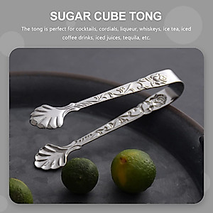 UPKOCH Ice Tong Sugar Cube Clip: Metal Sugar Tongs Vintage Rose Relief Stainless Steel Ice Cube Tong Small Food Clips for Appetizer Dessert Kitchen Silver