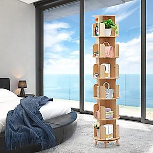 YYDIPO 360° Rotating Bookshelf 6 Tier Rotating Bookshelf Stackable Vertical Bookshelf Floor Standing Organizer or Home Office