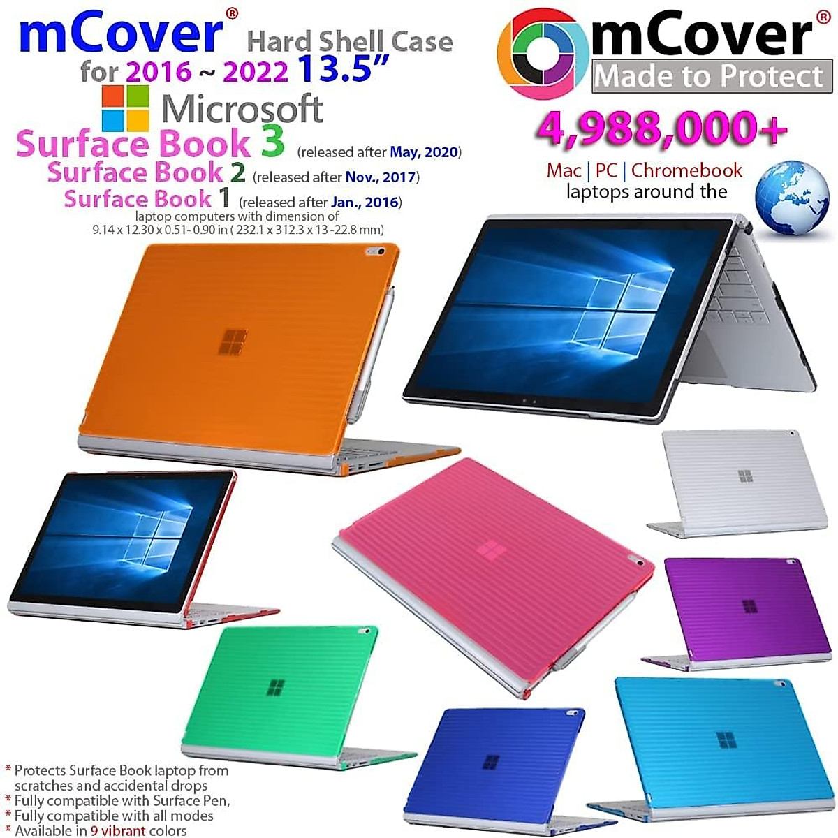 mCover Case Compatible for 2016~2022 13.5" Microsoft Surface Book 1/2 / 3 with Detachable Tablet Display ONLY (NOT Fitting Cheaper Surface Laptop Models) - Black