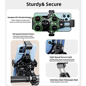 Kewig Motorcycle Phone Mount with Vibration Dampener & High-Speed Secure Lock, Newest Anti-Theft Phone Cradle Handlebar Cellphone Holder for Motorcycle Bike ATV/UTV Scooter Fit 4.7-7.2" Phone