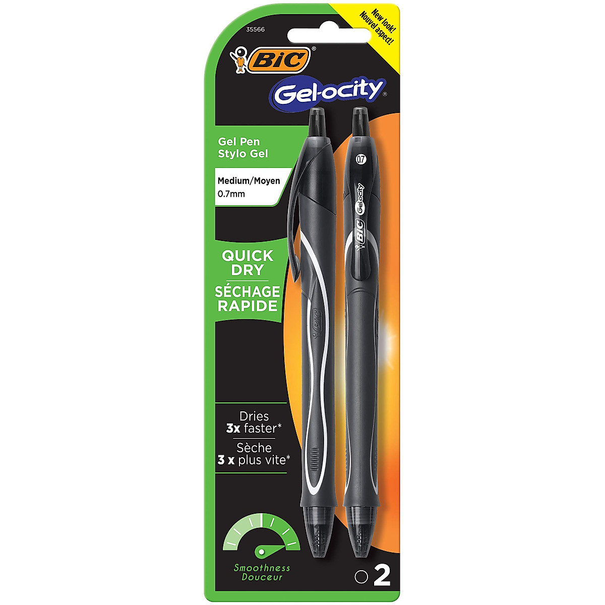 Bic RGLCGP21-BLK Gel-ocity Retractable Quick Dry Gel Pen44; Black - Pack of 2