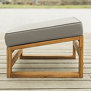 Walker Edison Sorrento Modern Acacia Wood Outdoor Side Chair and Ottoman Set with Cushions, 32 Inch, Brown