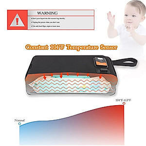 DURASIKO Portable USB Car Wipes Heater Warmer with Digital Display Screen,5V/10W Baby Wipes Thermostat Heating Bag,Heating Temperature Adjustable,Up to 80Pcs Wipes Capacity,for Car/Home/Travel/Camping