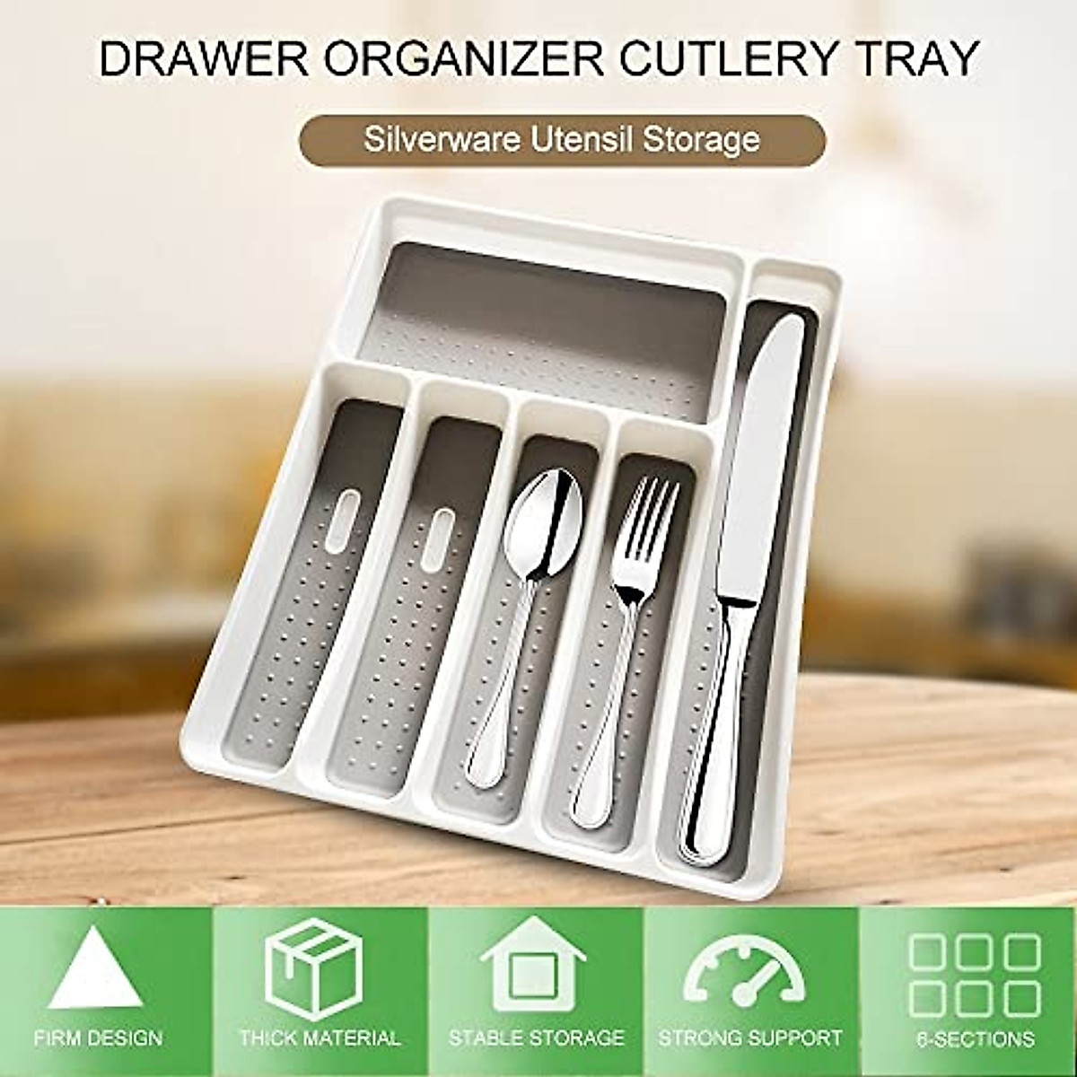 Drawer Organizer Cutlery Tray Silverware Utensil Storage 6 Sections for Kitchen Office Dinning Room