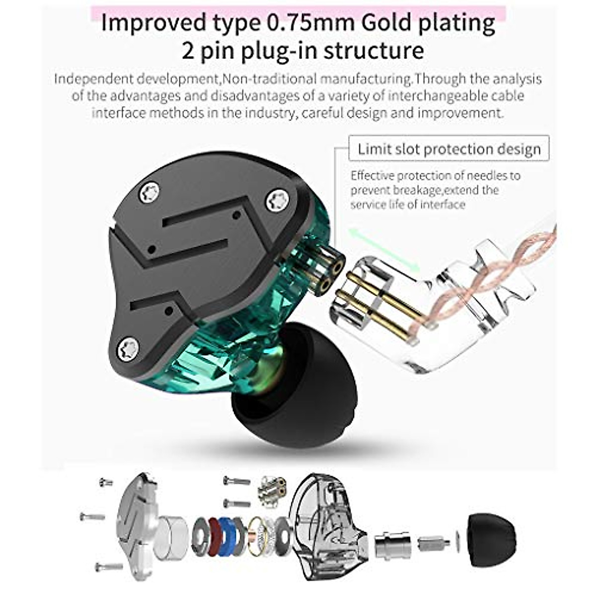 Andiker KZ ZSN-C Quad Driver Earphones DD+BA Hybrid Technology Electronic Crossover Wired Headset, Detachable Cable Heavy Bass Stereo in-Ear Earbuds with Storage Box (ZSN-C Mic, Black)