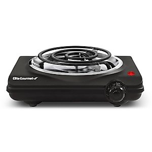 Elite Gourmet ESB100B Countertop Single Coiled Burner Electric Hot Plate, Temperature Control, Indicator Light, Easy to Clean, Black
