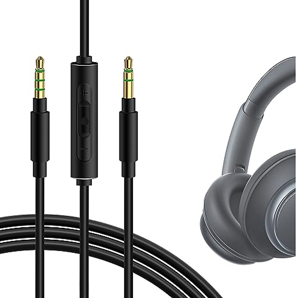 Geekria Audio Cable with Mic Compatible with Anker Soundcore Space One, Q20i, Q45, COWIN E7 Cable, 3.5mm Replacement Stereo Cord with Inline Microphone and Volume Control (4 ft / 1.2 m)