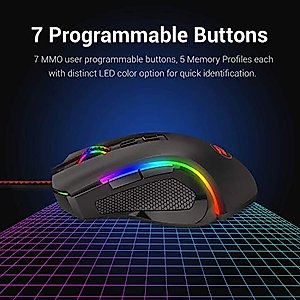 Redragon M602 RGB Wired Gaming Mouse RGB Spectrum Backlit Ergonomic Mouse Griffin Programmable with 7 Backlight Modes up to 7200 DPI for Windows PC Gamers (Black)
