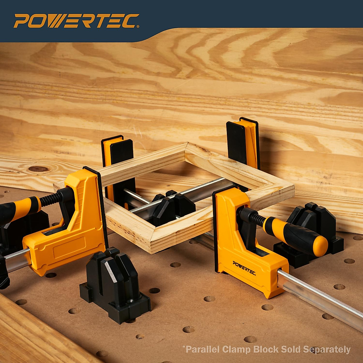 POWERTEC 71602 40-Inch Parallel Clamps for Woodworking | 90 Degree Heavy Duty Steel Bar Jaw Clamp Spreader Tool | 2PK