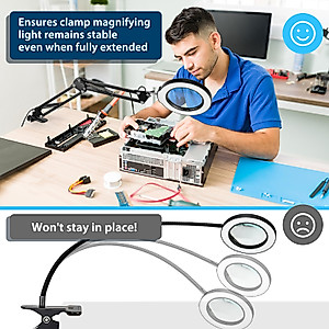 MagnieOpti 10X Magnifying Glass with Light and Clamp, 5 Color Modes Stepless Dimmable Real Glass Lighted Magnifier, Hands Free LED Magnifying Desk Lamp for Painting Craft Close Work Reading Repairing