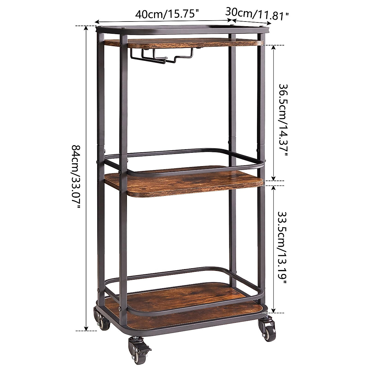 IBUYKE 3-Tier Home Bar Serving Cart,Kitchen Storage Carts with Wheels,11.79x15.72x33.01 inches,Rolling Mini Bar Cart for Home, Outdoor, Kitchen, Bedroom TMJ319H