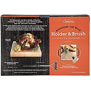 Himalayan Salt Block Holder & Stainless Steel Wire Cleaning Brush- Heat Resistant & Durable w/ Easy-Grip Handles for Safety - Fits any 8"x8" Salt Slab - Use for Indoor Cooking & Outdoor BBQ Grilling