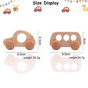 Promise Babe Organic Wooden Baby Push Toys Fine Motor Development Sensory Skills Toy Montessori Grasping Toy 2pc Wood Car Rattles