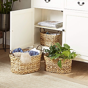 Deco 79 Metal Oval Storage Basket with Metal Handles, Set of 3 16", 13", 11"W, Brown