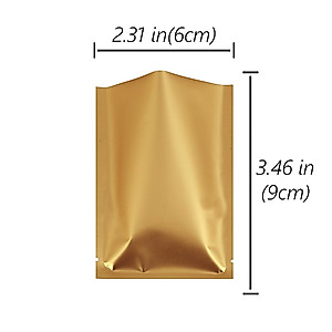 QQ Studio 100 Heat Sealable Mylar Foil Bag Pouch for Sampling Packaging Food Storage Food Safe (SM ~2.3"x3.4", Matte Gold)