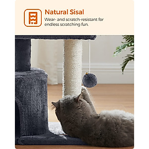 Feandrea Cat Tree, Cat Tower with Sisal-Covered Scratching Post, Cat Condo with Padded Perch, for Small Spaces, Kittens, Smoky Gray UPCT50G