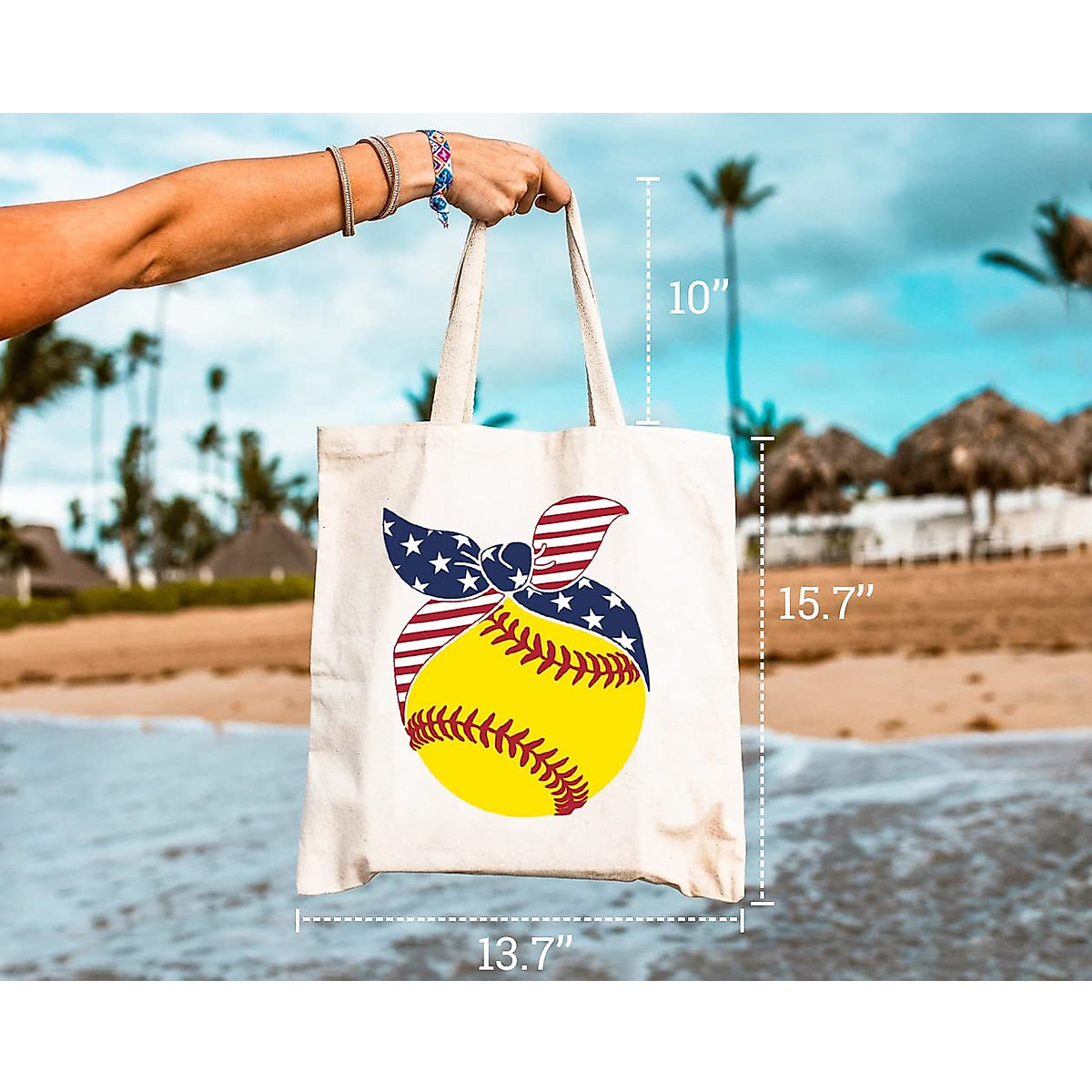 GXVUIS Softball Canvas Tote Bag for Women American Flag Bandana Reusable Travel Grocery Shoulder Shopping Bags Funny Gifts White