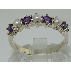 925 Sterling Silver Cultured Pearl & Amethyst Womens Anniversary Ring - Size 8