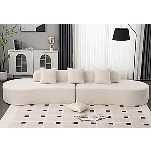 Tosaronia 130.5"*37" Modern Curved Combination Sofa with Terrycloth Fabric,3 Pillows Minimalist Sofa Couch for Primary Living Space, Living Room, Apartment, Office, Bedroom(Beige)