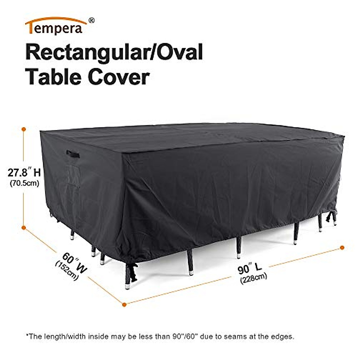 Tempera 90''L x 60''W x 27.8''H Outside Table and Chair Covers, Outdoor Dining Set Cover, Patio Furniture Cover Waterproof, Windproof for Winter, Rectangle, Space Grey
