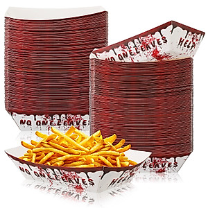 Suttmin 100 Pcs Halloween Paper Food Trays Halloween Party Supplies 2lb Nacho Trays Spider Pirate Bloody Halloween Disposable Serving Trays Food Containers Trick or Treat(Bloody)