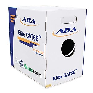 Elite Cat6e Plenum Cable 600MHz, 1000ft, 23AWG, UTP, Solid Pure Copper, UL Listed, UL-LP Certification, High Performance PoE, w/Spline-Noise Reducing, Easy Pull - Reelex II Box, Bulk Ethernet, White