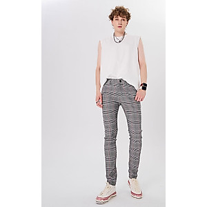 Plaid&Plain Men's Plaid Pants Skinny Dress Pants for Men Skinny Chino Pants Men 7301 Plaid-11-28X30