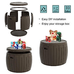 ZZM Round Deck Box Resin Storage Bucket Patio Garden Furniture For Side Table, Picnic Bucket,Beach Towels Box