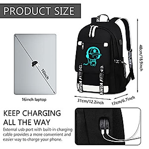 XIASUAR Luminous Pattern Travel Laptop Backpack - Adjustable Shoulder Strap Waterproof Black Backpack With Usb Charging Port & Headphone Port School Backpack Includes Pencil Bag,combination Lock