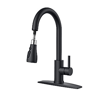 FORIOUS Black Kitchen Faucet, 304 Stainless Steel Kitchen Faucet with Pull Down Sprayer, Commercial Utility Pull Out Sink Faucet, Single Handle High Arc Kitchen Sink Faucets for RV, Laundry, Bar