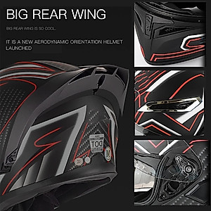 Bluetooth Modular Motorcycle Helmet DOT Approved Flip Up Full Face Integrated Anti-Fog Double Visor Helmet Street Bike Helmet Built-in Dual Speaker with Microphone for Adults Men and Women (Color : A