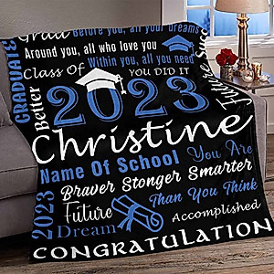 YESCUSTOM Graduate Custom Blanket Customized Graduation Gifts for Her Him Classmates Friends Son Daughter Men Women, Add with Name,School,Text,Class of 2023