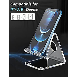 DesignComfort Acrylic Cell Phone Stand , Acrylic Phone Stand for Desk,Clear Phone Stand, Dock, Cradle, Compatible with Phone 13 Pro Max Mini 11 Xr 8 SE, Android Smartphone, Pad,Desk Accessories