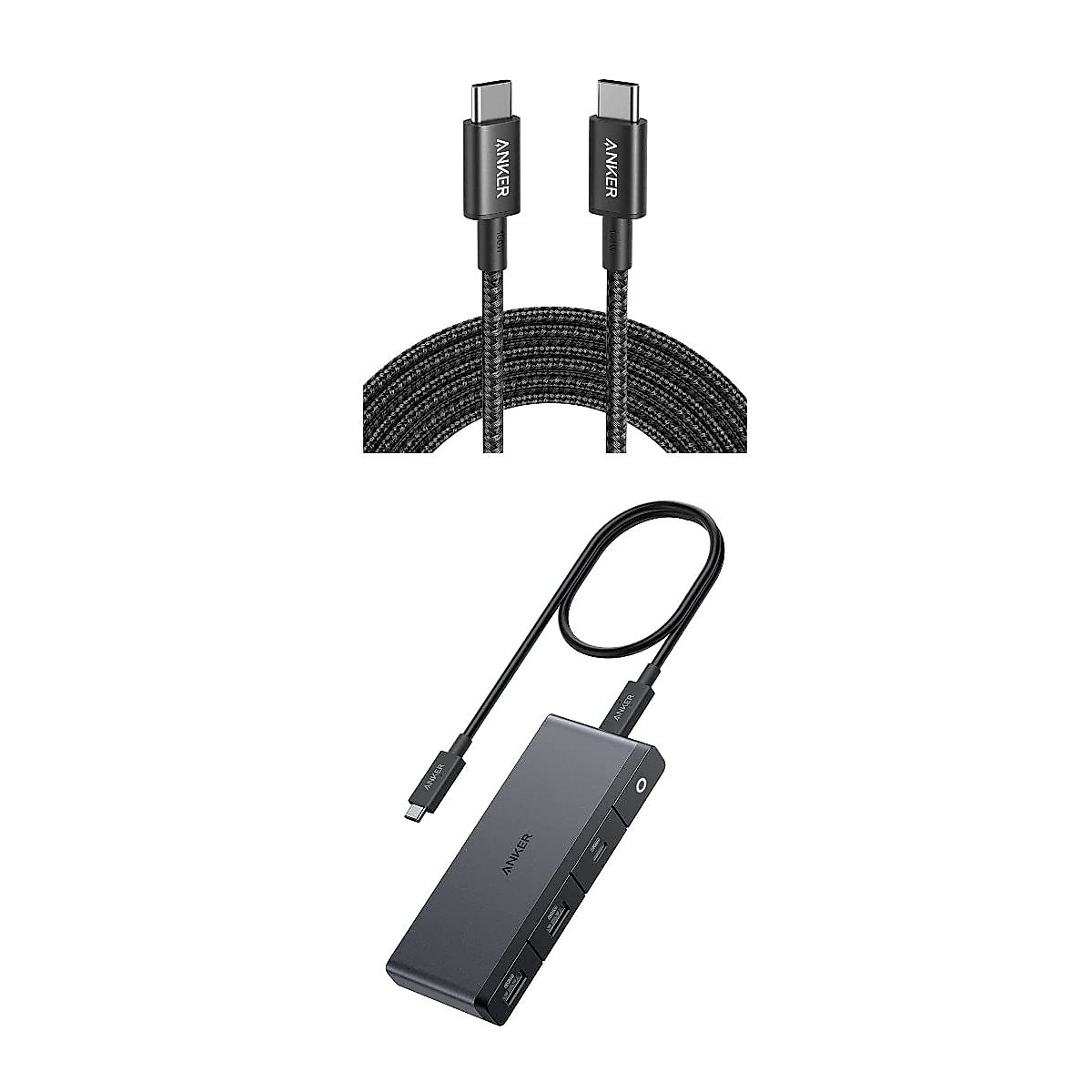 Anker USB C Hub, 556 USB-C Hub (USB4, 8-in-1) with 1.6ft USB4 Cable, 10 Gbps USB-C and USB-A Data Ports, 8K HDMI and DisplayPort New Nylon USB C to USB C Cable 100W 10ft, USB 2.0 Type C Chargi