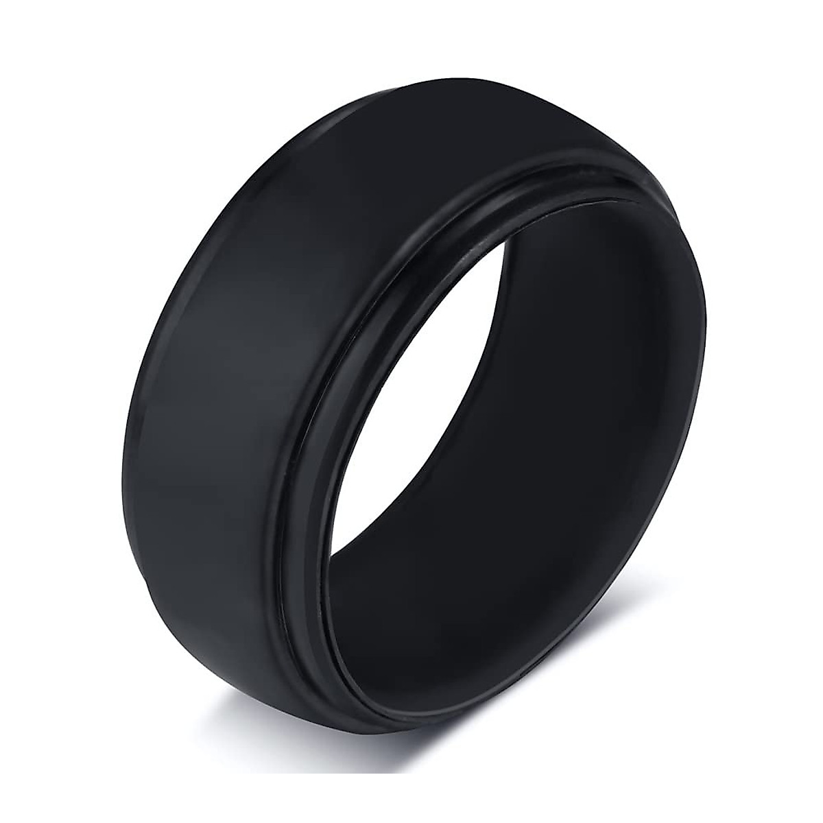 YUNGELX Customize Silicone Couple Rings Her Demon & His Angel Matching Ring for Him Her 8MM Dark Grey Breathable Silicone Rubber Step Edge Dome Comfort Fit Wedding Band Promise Engagement Rings Set