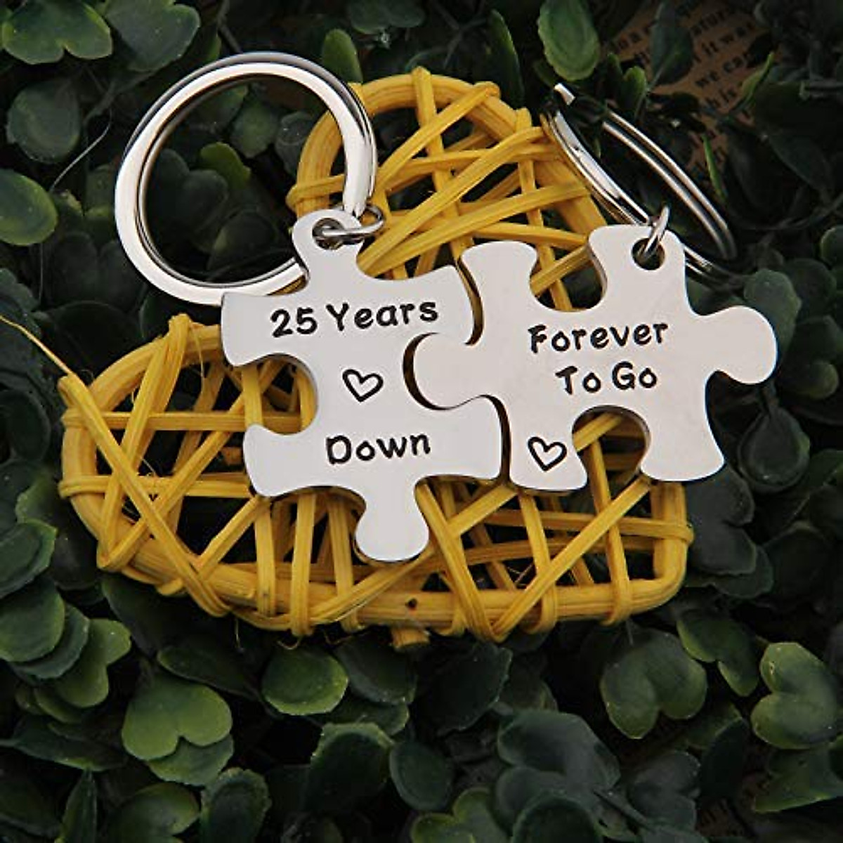 FEELMEM 25th Anniversary Present Couples Puzzle Keychain Set Of Two 25 Years Anniversary Key Chain Present For Him Her (25th)