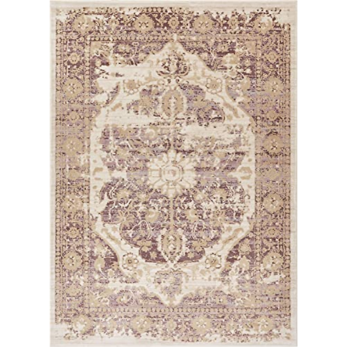 Well Woven Kensington Maxwell Lavender Modern Medallion Antique Vintage Distressed Area Rug 7'10" x 10'6"