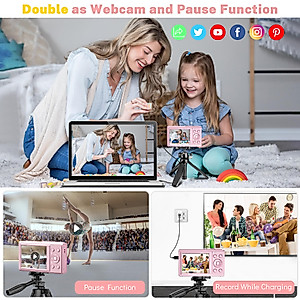 Digital Camera, Saneen FHD Kids Cameras for Photography, 4K 44MP Compact Point and Shoot Camera for Kids, Teens & Beginners with 32GB SD Card,16X Digital Zoom, 2 Rechargeable Batteries-Pink