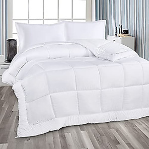 Utopia Bedding All Season Down Alternative Quilted Comforter - Microfiber Duvet Insert with Corner Tabs - Machine Washable - Bed Comforter, White, Queen