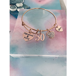Infinity Collection 50th Birthday Gifts for Women, 50th Birthday Expandable Charm Bracelet, Fabulous and Fifty Bracelet, 50th Birthday Gift Idea for Her